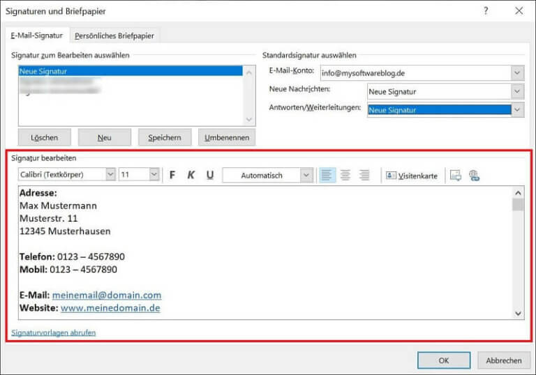 Outlook Signatur erstellen und einrichten